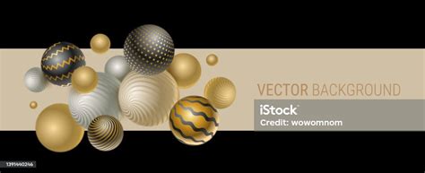 프레임이있는 검은 배경에 패턴이있는 빛나는 질감의 거품이있는 벡터 추상 일러스트레이션 검은 색과 황금색 3d 장식용 공이있는 템플릿 구체 모양의 3d 추상적 인 스타일