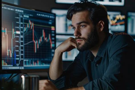A Serious Business Man Trader Analyst Looking At Computer Premium Ai Generated Image