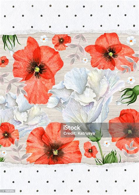 워터컬러 빈티지 설계 Poppies 흰색 꽃 2015년에 대한 스톡 벡터 아트 및 기타 이미지 2015년 감사 감사합니다