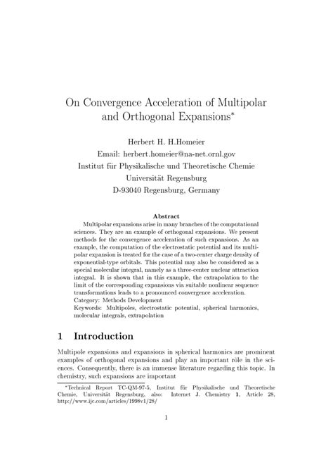 Pdf On Convergence Acceleration Of Multipolar And Orthogonal Expansions