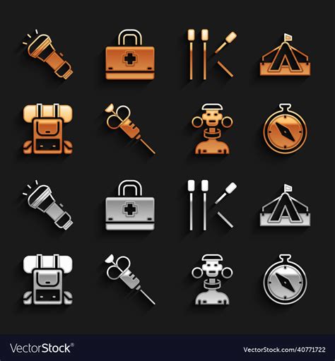 Set Syringe Tourist Tent Compass African Tribe Vector Image