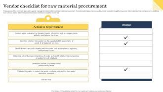 Vendor Checklist For Raw Material Procurement PPT Template