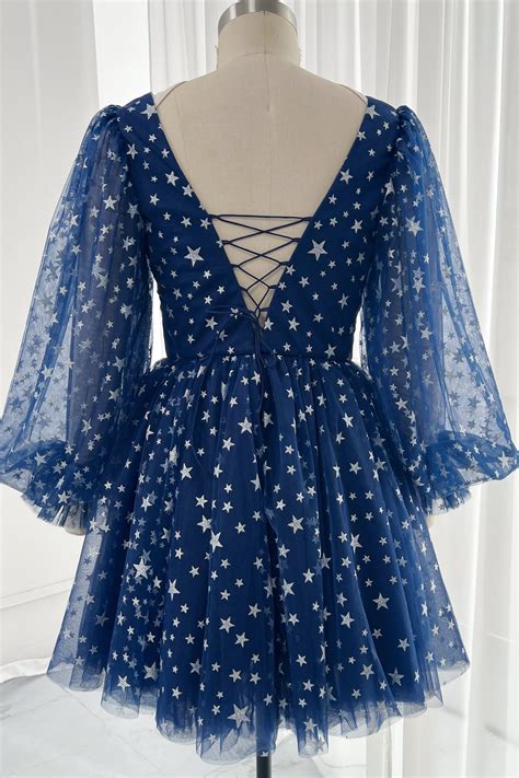 Missjophiel Long Puff Sleeves V Neck Mini Prom Dress