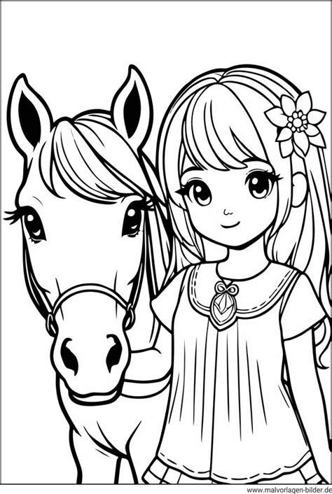 Ausmalbild Mädchen Pferdefreundschaft