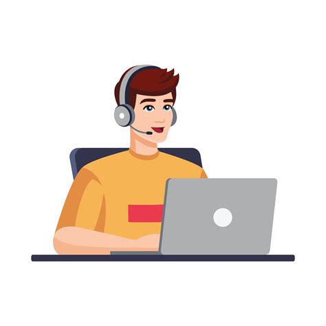 Man With Computer Headphones And Microphone Concept Illustration For