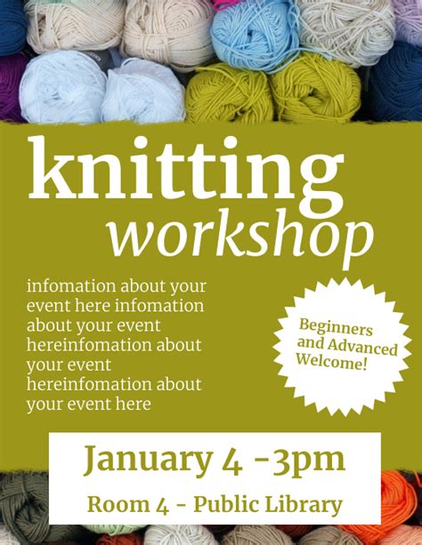 Knitting Club Craft Workshop Flyer Template Postermywall