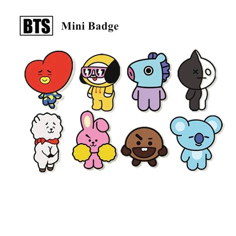 Kpop Bts Bt21 Badge Tata Jimin Cartoon Acrylic Brooches Pin For Shirt