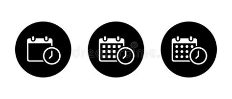 Calendar With Time Icon Set On Black Circle Date With Clock Sign