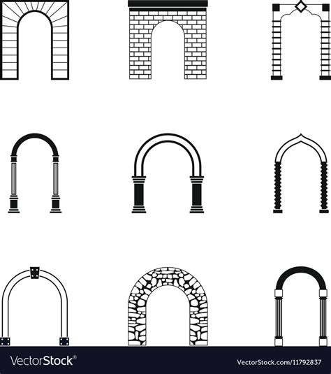 Archway Icons Set Simple Style Royalty Free Vector Image