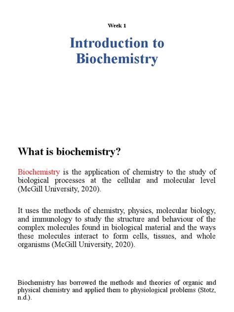 Week 1 Introduction To Biochemistry Pdf Biomolecules Biochemistry