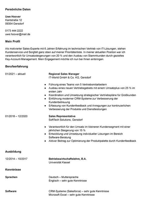 Lebenslauf Vertrieb Muster Vorlage Beispiele 2024