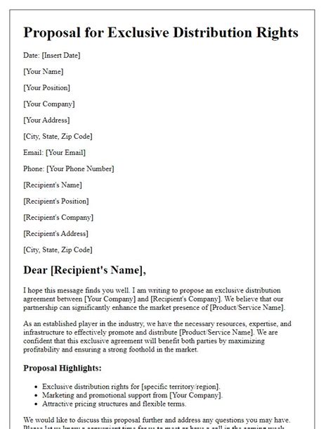 Letter Template For Exclusive Distribution Proposal Free Samples In Pdf Letterin