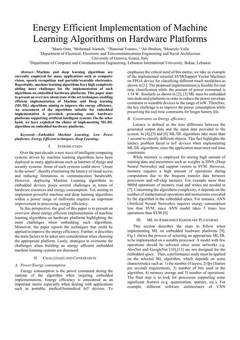pdf energy efficient implementation of machine learning algorithms on