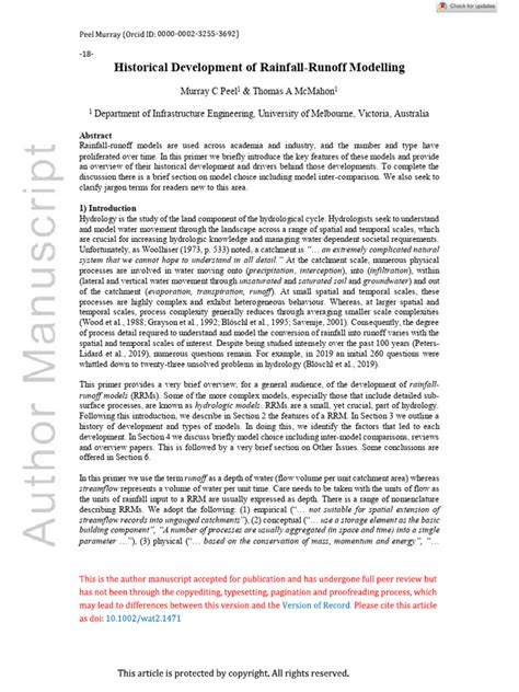 01 peel et al historical development of rainfall runoff modeling