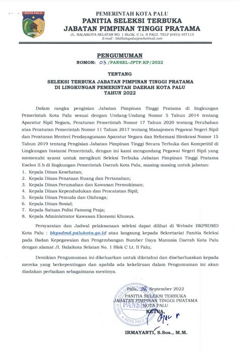 Tahun Ini Pemkot Palu Lelang 8 Jabatan Kepala OPD ChannelSulawesi Id