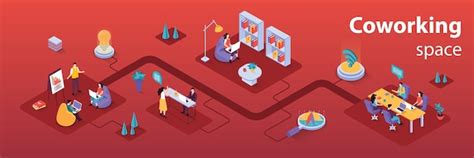 Premium Vector Coworking Space Concept 3d Isometric Infographics Web