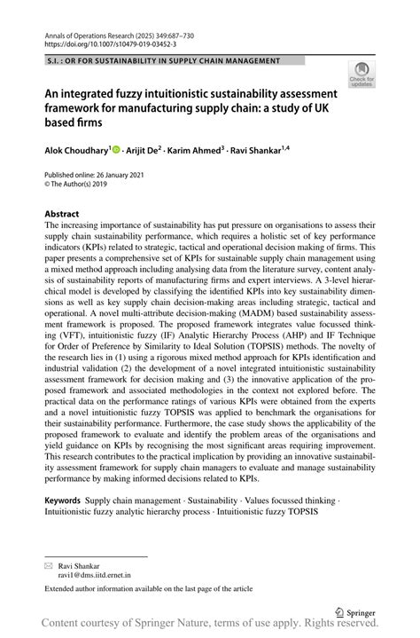 Pdf An Integrated Fuzzy Intuitionistic Sustainability Assessment