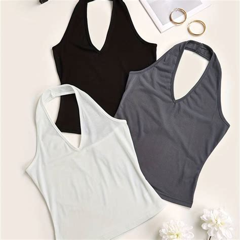 Heart Ring Linked Lace Up Halter Top Y2k Sexy Backless Halter Top For