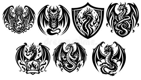 Black And White Dragon Emblem Vector Set Intricate Designs Perfect