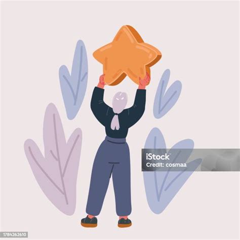 여자의 벡터 일러스트 레이 션은 목표나 꿈을 달성하기 위해 하늘 사람에서 별을 가져갑니다 사람은 성공 리더십 성취 개념으로