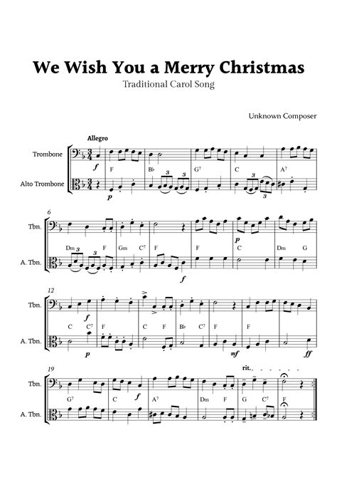 We Wish You A Merry Christmas For Trombone And Alto Trombone Duet With