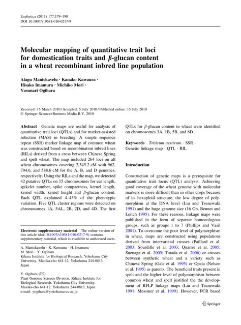 Pdf Molecular Mapping Of Quantitative Trait Loci For Domestication