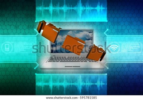 3d Rendering Folder Connected Computer Network Stock Illustration
