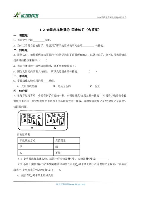 12 光是怎样传播的 同步练习（含答案） 21世纪教育网