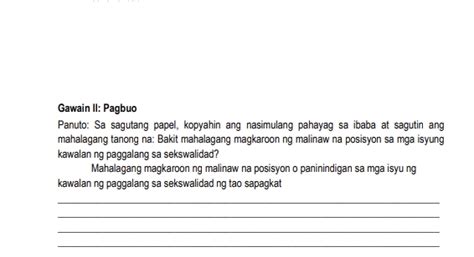 Gawain II Pagbuo Panuto Sa Sagutang Papel StudyX