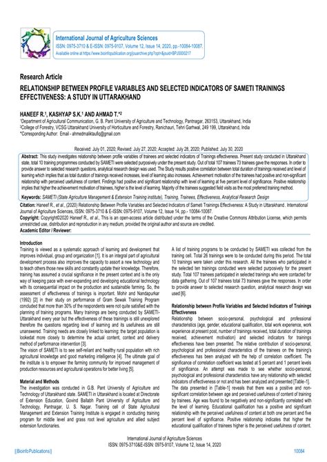 Pdf Relationship Between Profile Variables And Selected Indicators Of