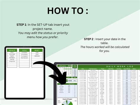 Editable Daily Work Log Excel Template Track Time Projects Priorities
