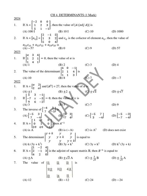 Ch 4 Determinants Pyq Pdf Determinant Algebra