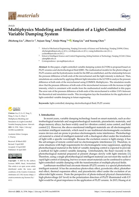 Pdf Multiphysics Modeling And Simulation Of A Light Controlled Variable Damping System