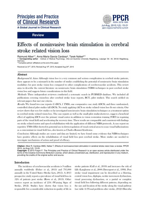 Pdf Effects Of Noninvasive Brain Stimulation In Cerebral Stroke Related Vision Loss