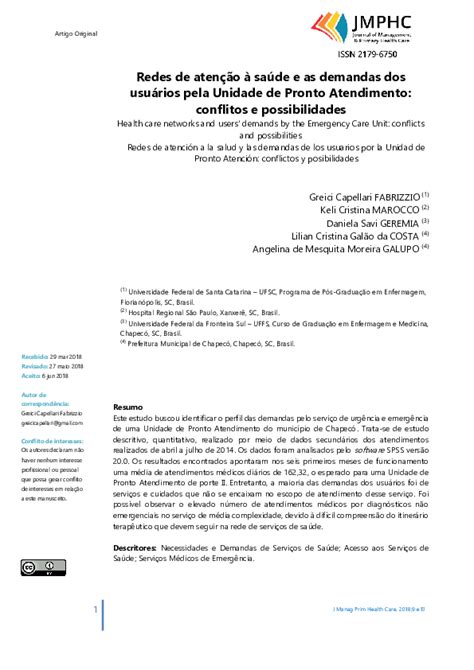 Pdf Redes De Atenção à Saúde E As Demandas Dos Usuários Pela Unidade