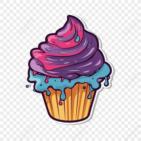 흰색 배경에 파란색과 보라색 설탕을 입힌 컵케이크 스티커 그림 일러스트 벡터상표만화 Png 일러스트 무료 다운로드 Lovepik