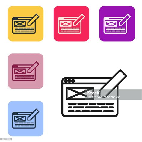黑色線 Ui 或 Ux 設計圖示孤立在白色背景上在顏色方形按鈕中設置圖示向量向量圖形及更多crash Site圖片 Crash Site