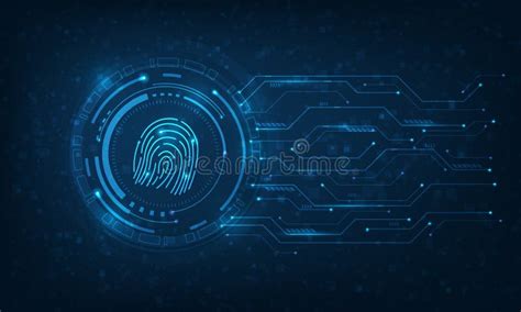 Security Fingerprint Cyber Technology With Curcuit Digital On Blue Dark