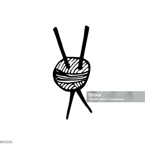 뜨개질 한 손으로 그린 요소 아늑한 스칸디나비아 스타일의 낙서 벡터 일러스트 실 인사말 카드 포스터 스티커 및 계절 디자인에 대 한 귀여운 요소입니다 흰색 배경에 격리 0