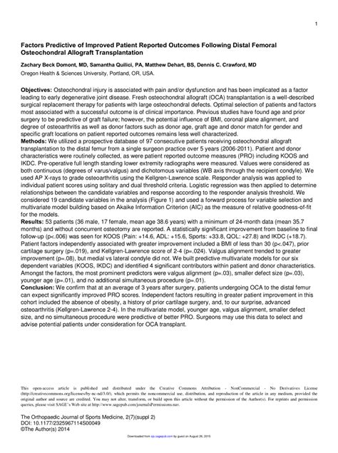 Pdf Factors Predictive Of Improved Patient Reported Outcomes Following Distal Femoral