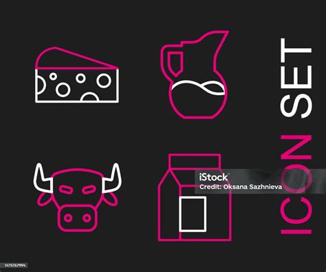 우유 젖소 머리 우유 주전자 투수 및 치즈 아이콘에 대한 라인 종이 패키지를 설정합니다 벡터 0명에 대한 스톡 벡터 아트 및 기타 이미지 Istock