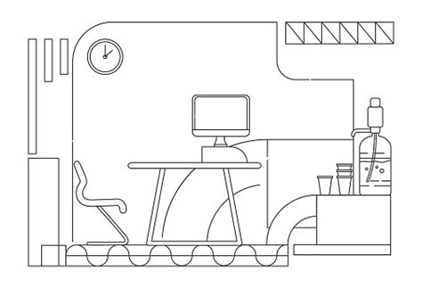 기업 직원 편안한 직장 개요 벡터 일러스트레이션 흰색 배경에 현대 사무실 환경 윤곽 구성 현대적인 비즈니스 센터 룸 심플 스타일 드로잉 0명에 대한 스톡 벡터 아트 및 기타