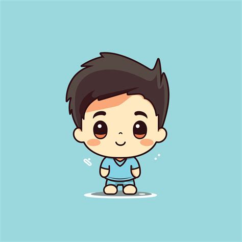 Linda Kawaii Chico Chibi Mascota Vector Dibujos Animados Estilo