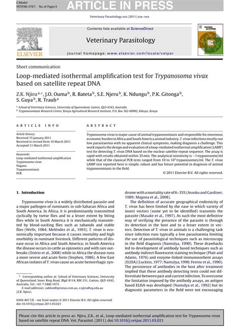 Loop Mediated Isothermal Amplification Test For Trypanosoma Vivax