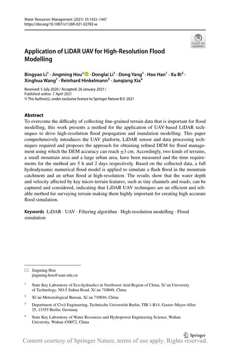 Application Of Lidar Uav For High Resolution Flood Modelling Request Pdf