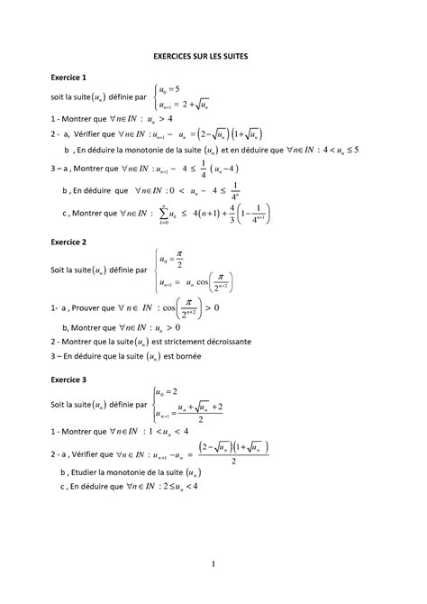 Suite EXERCICES SUR LES SUITES Exercice 1 soit la suite n u définie par 0 1 5 2 n n u u u