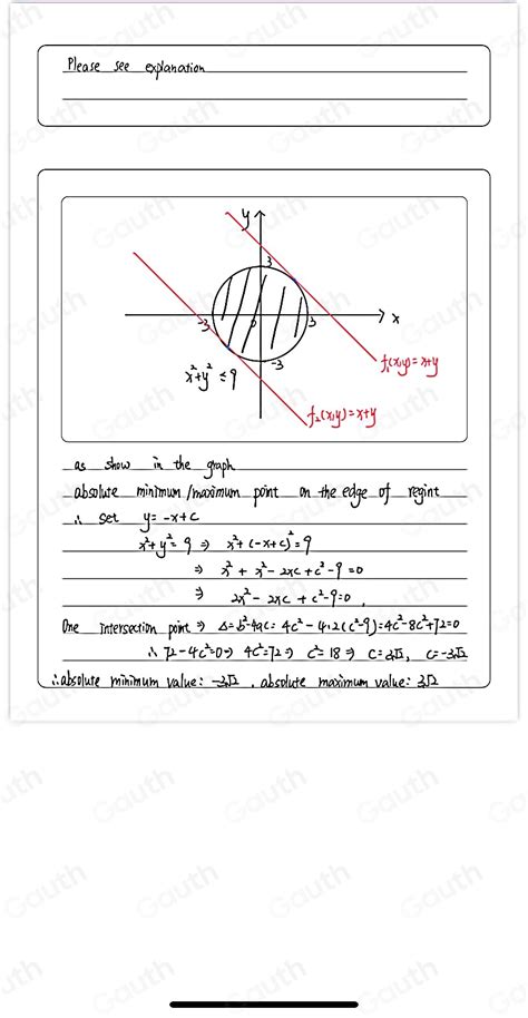 Solved The Extreme Values Of F X Y X Y On The Disk X 2 Y 2≤ 9 Are Absolute Minimum Value Ab