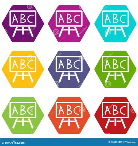 Chalkboard With The Leters Abc Icon Set Color Hexahedron Stock Vector