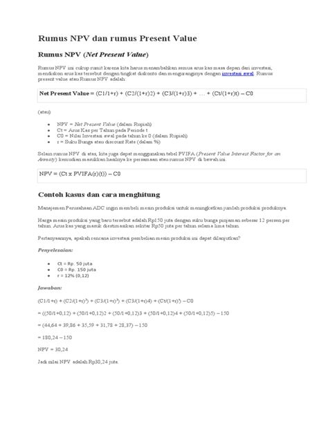 Rumus Npv Dan Rumus Present Value Pdf
