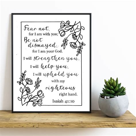 Isaiah 41 10 Fear Not For I Am With You Minimalist Floral Bible Verse Vinyl Print Scripture